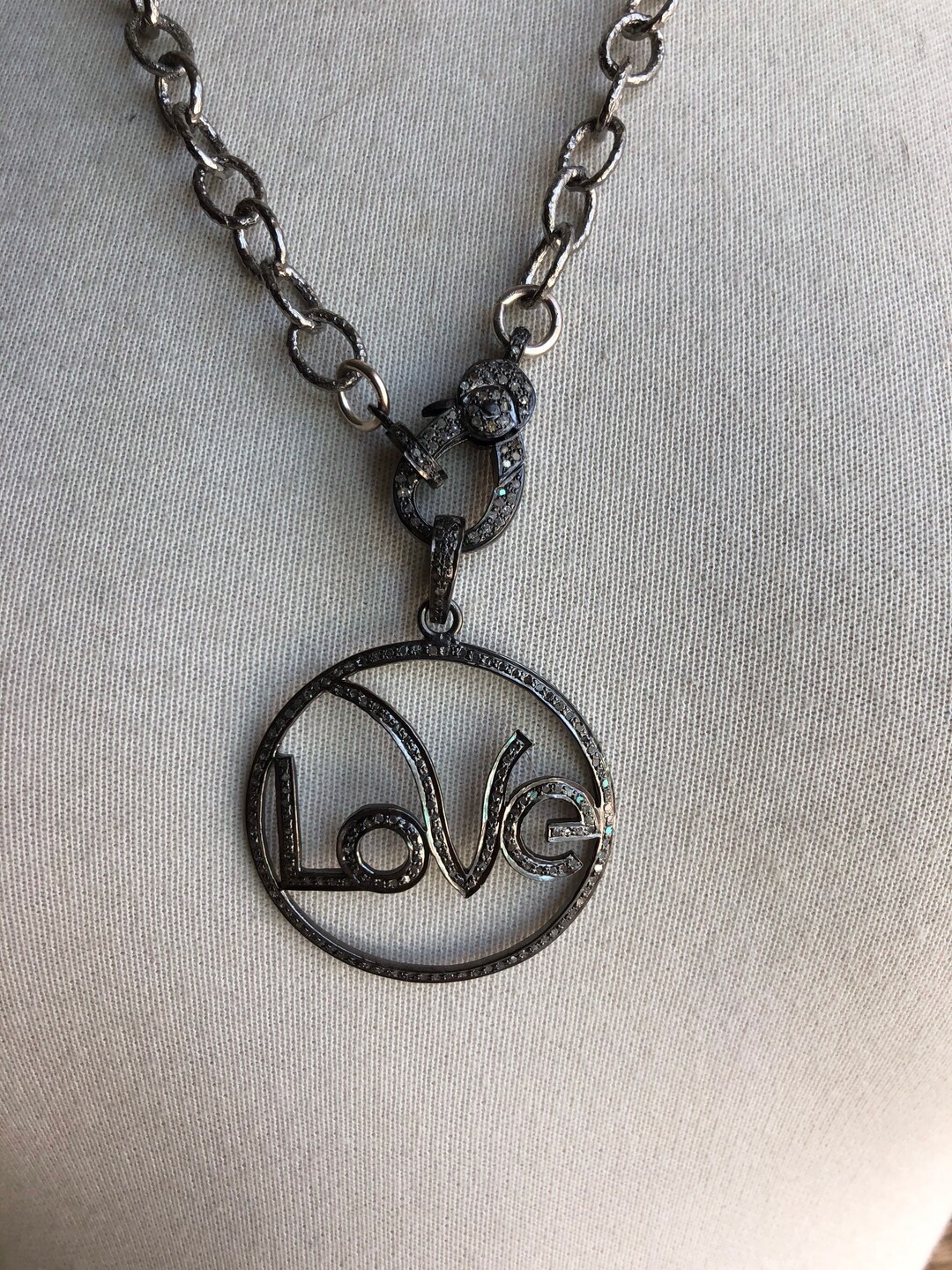 Pave Diamond “love” Pendant on Chain - Etsy