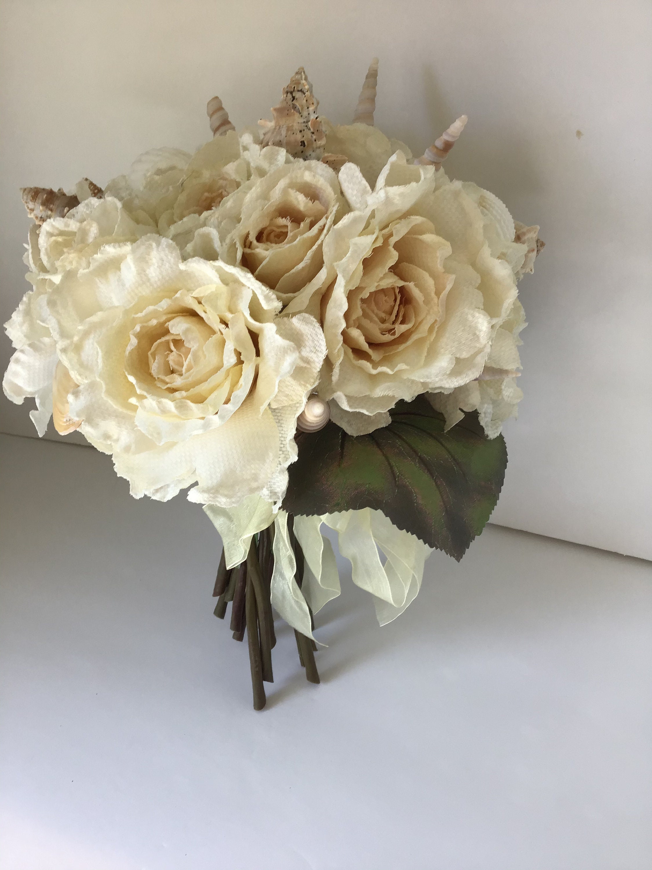 Seashell and Roses Bridal Wedding Bouquet - Etsy