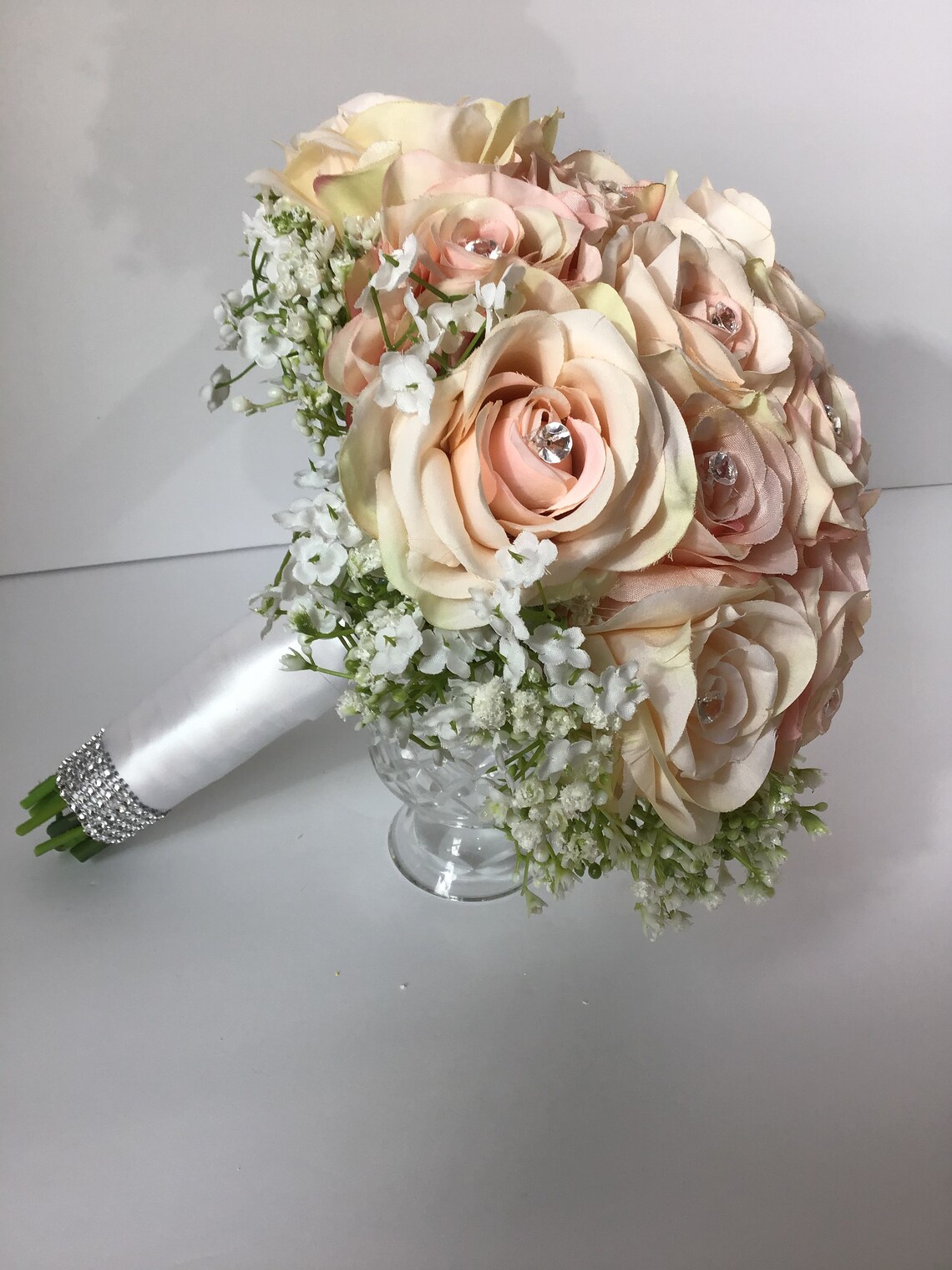 The Heather Collection Silk Flower Blush Rose Babys Breath | Etsy