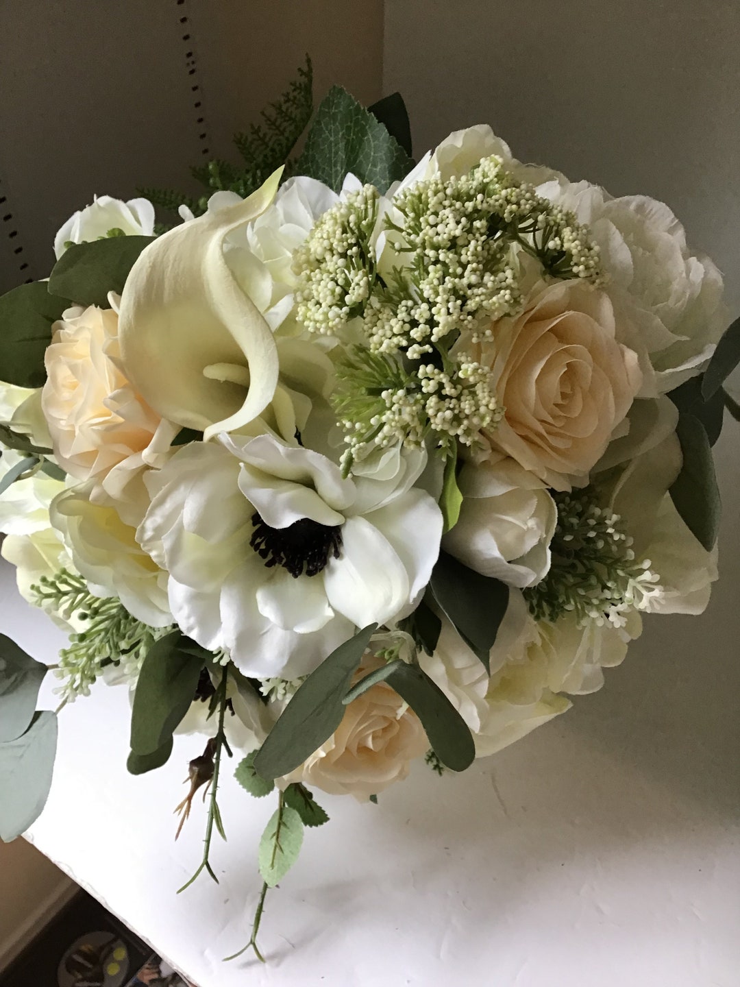 The “michelle” Faux Flowers in White, Ivory Roses, Anemones, Calla ...