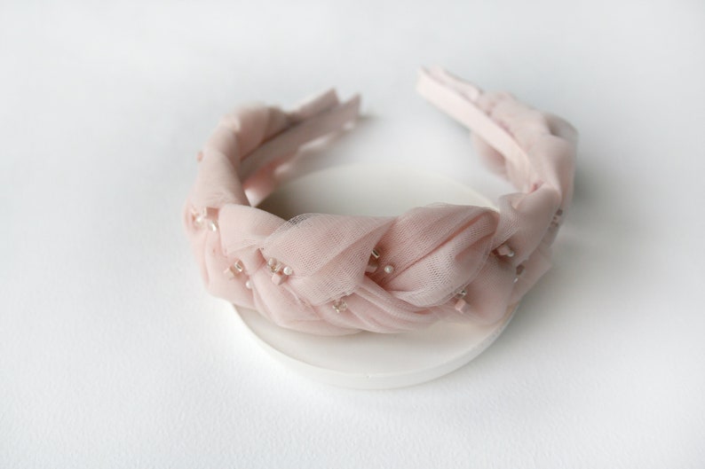 Pink Tulle Headband Wedding Braided Hairband Engagement Hairstyle ...
