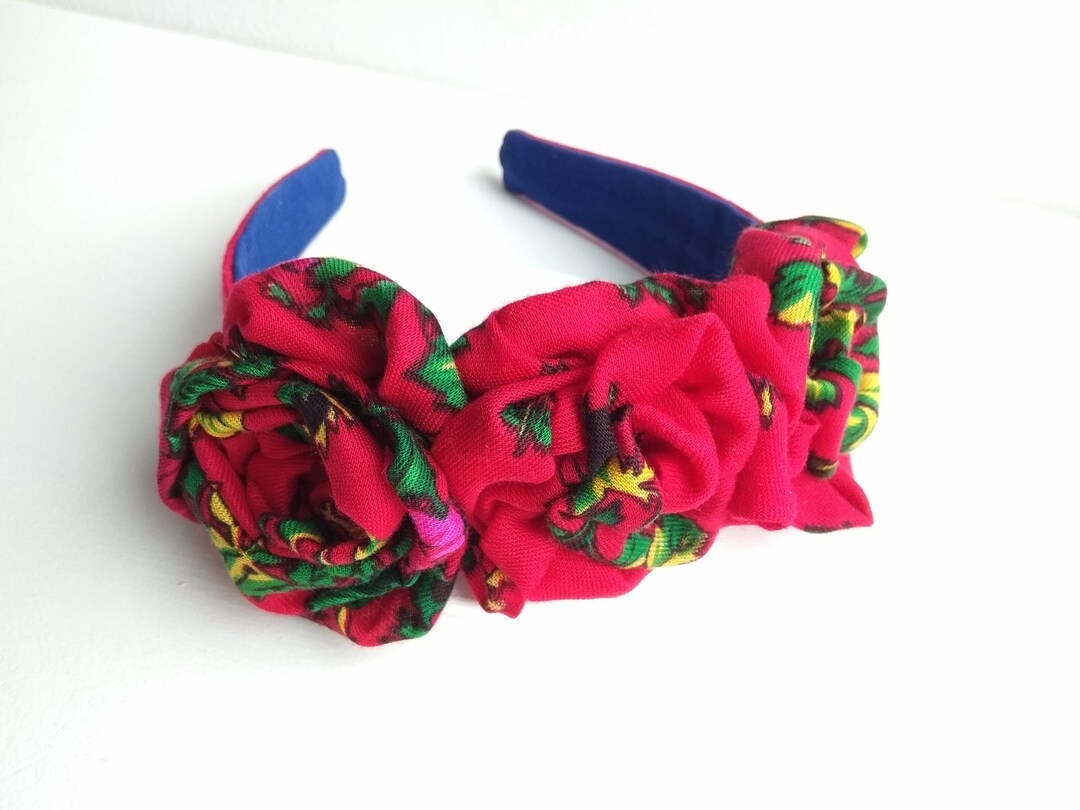 Ukrainian Red Triple Rosette Headband /fabric Flower Crown Headband ...