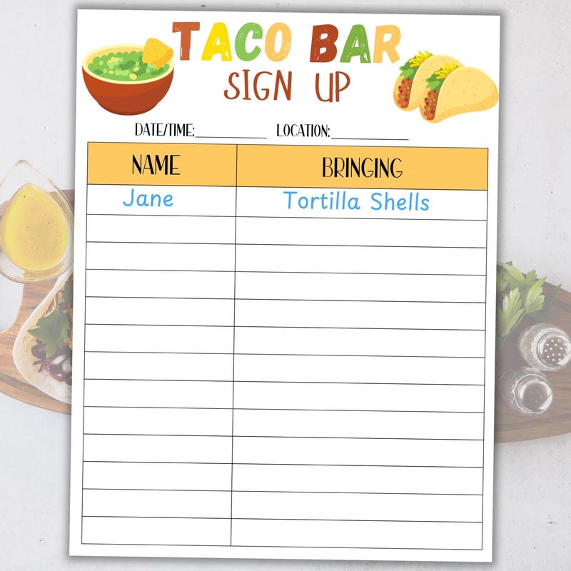 Taco Bar Sign up Sheet Printable - Etsy