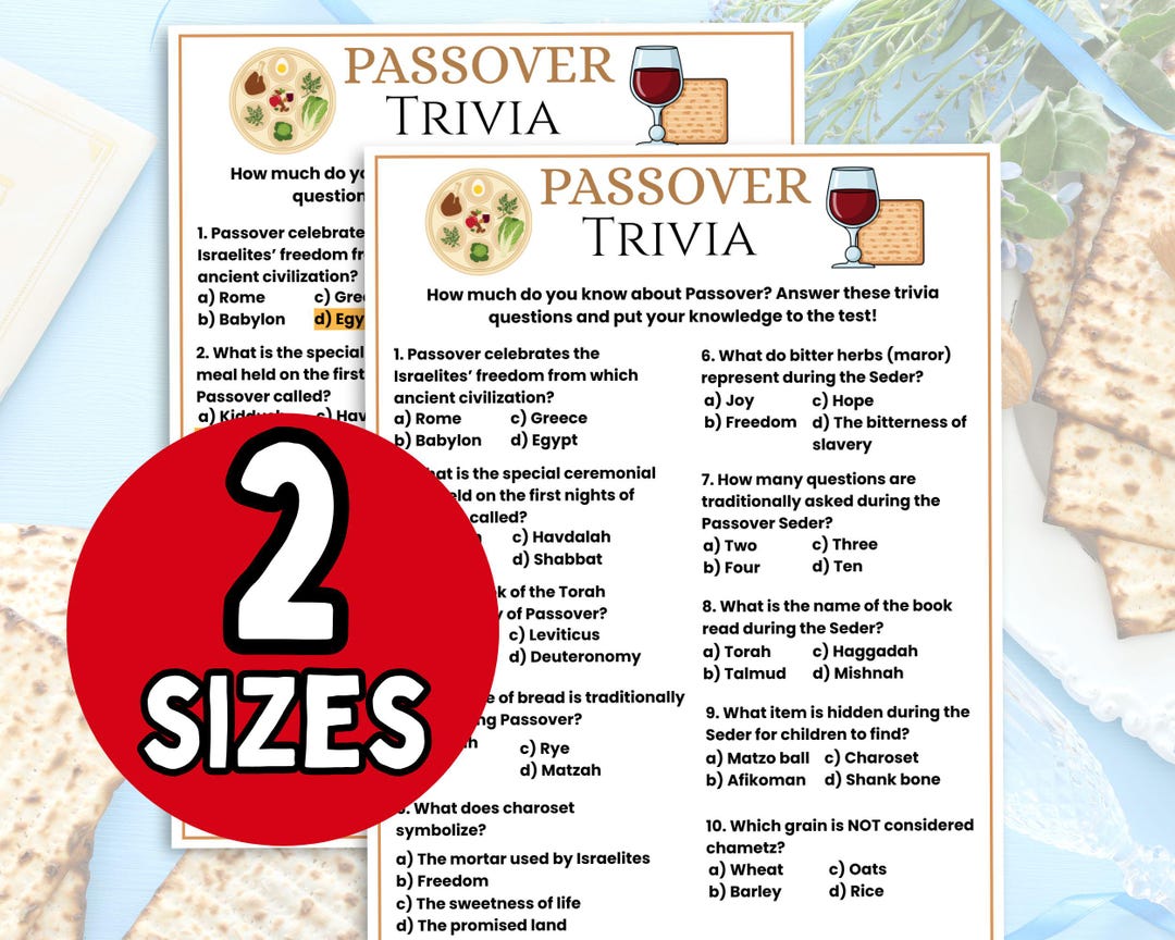 Passover Trivia Party Game Printable; Seder Activity for Kids and ...