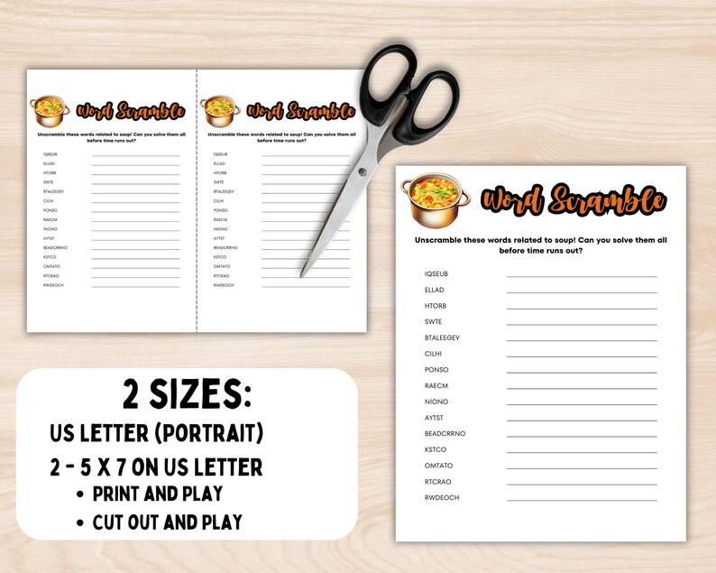 Soup Games PDF; Printable Soup Word Scramble Game; Soup Party Game ...