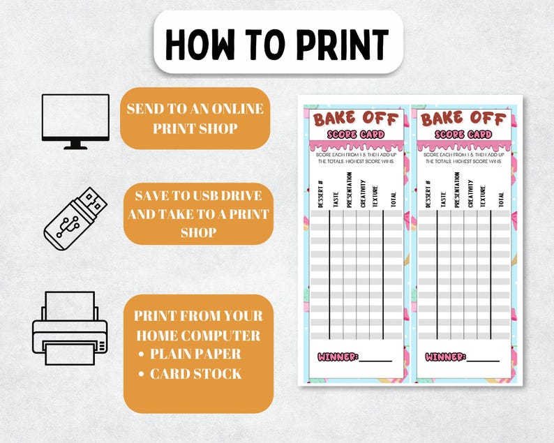 Printable Bake off Score Cards; Baking Competition Voting Cards; Best ...