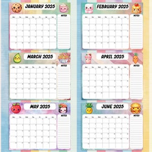 2025 Kawaii Food Printable Calendar; Cute Calendar 2025 PDF; Kawaii ...