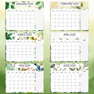 2025 Botanical Calendar Printable; Watercolor Plants Calendar PDF ...