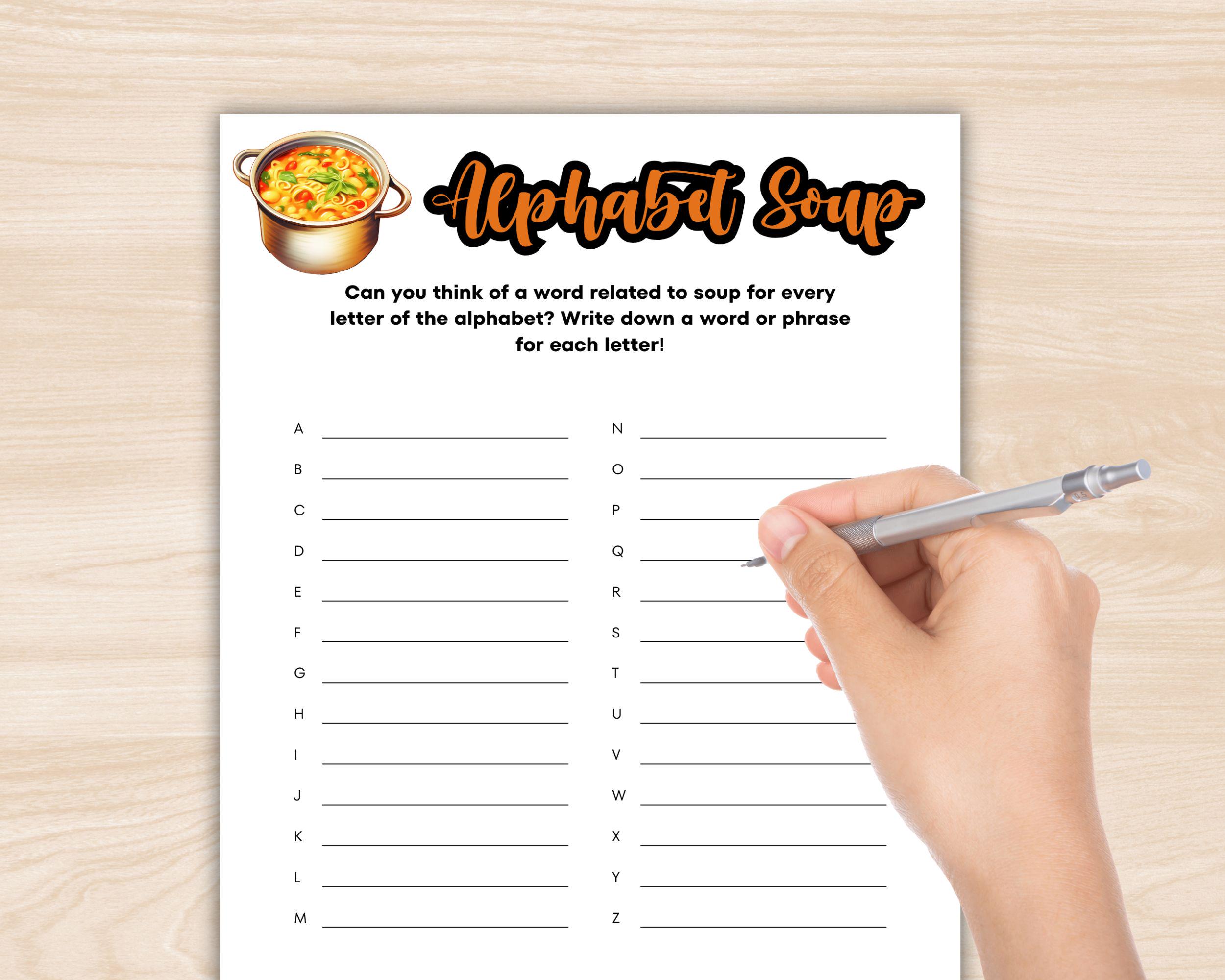 Soup Games PDF; Printable "alphabet Soup" Game; Soup Party Game; Soup ...