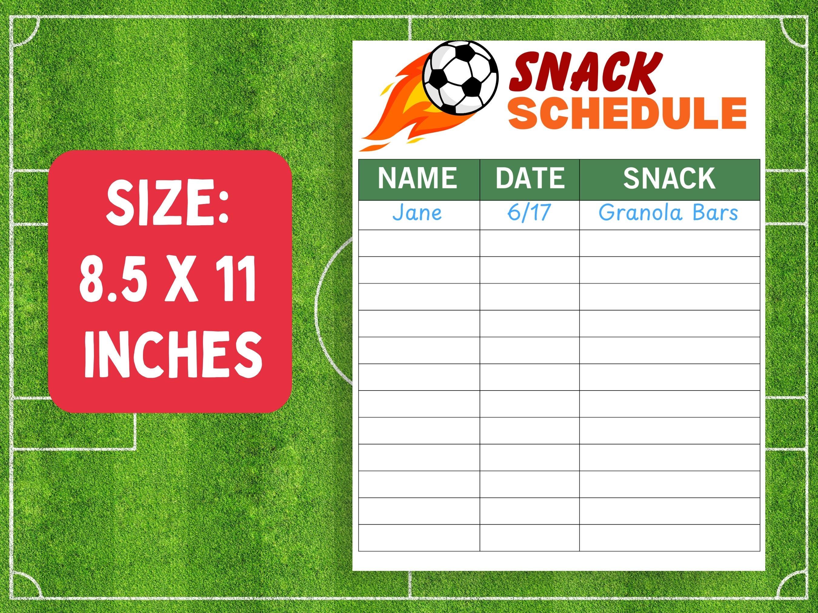 Soccer Snacks Sign up Sheet PDF; Printable & Fillable Game Day Sign up ...