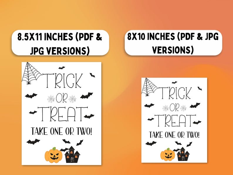Trick or Treat Sign Printable for Halloween Night; Trick or Treat Door ...