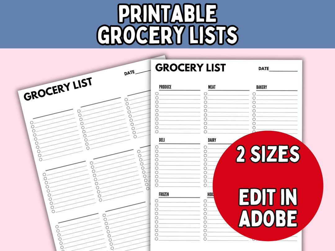 Editable Grocery List Template; Printable Meal Planning Sheet; Grocery ...