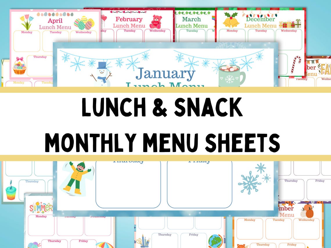 Kids School Lunch Menu; Monthly Lunch & Snack Menu Templates; Fillable ...