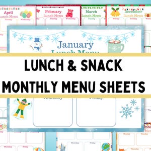 Kids School Lunch Menu; Monthly Lunch & Snack Menu Templates; Fillable ...