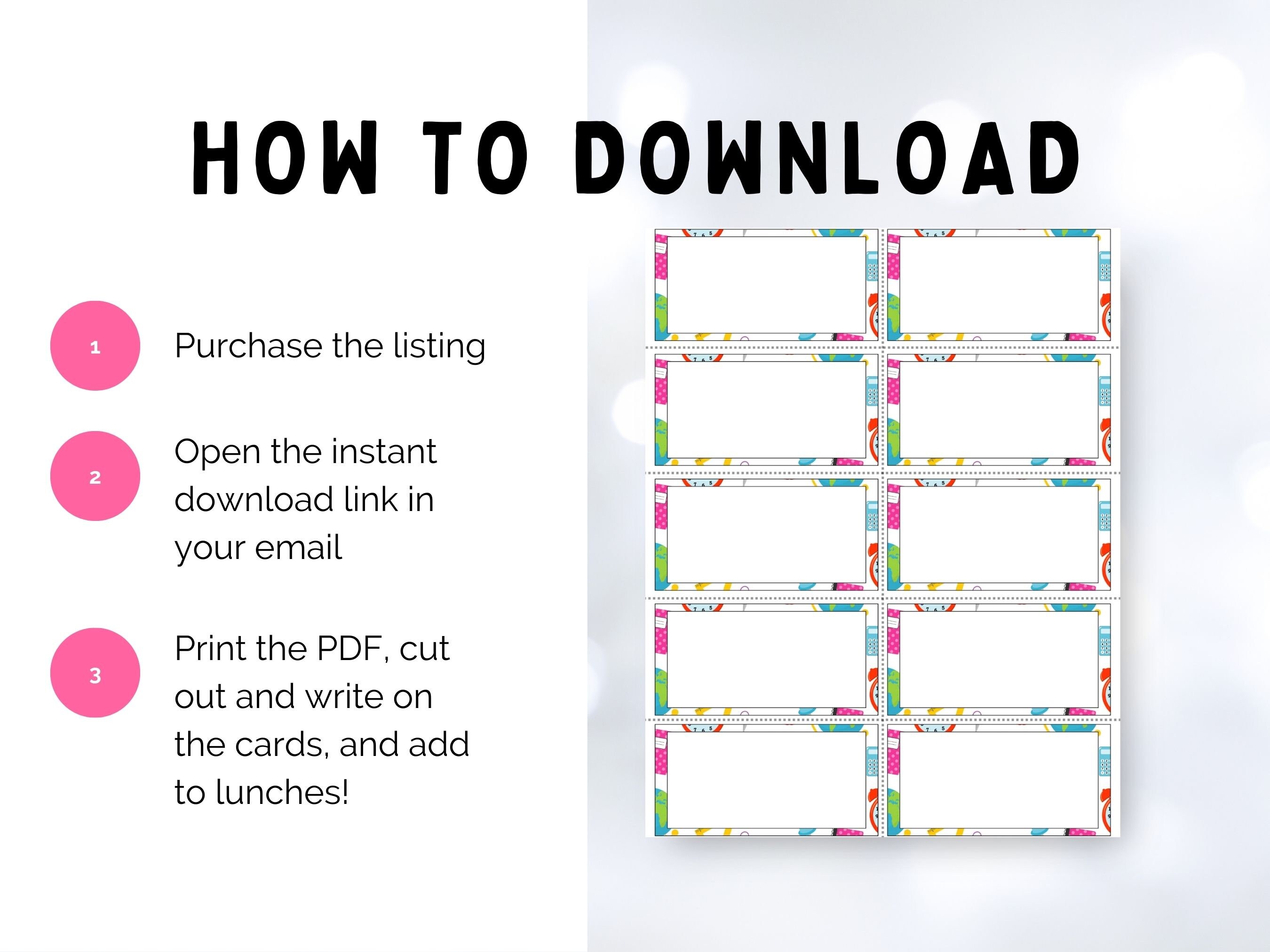 Lunch Box Notes for Kids, Blank Printable Lunch Box Notes, Encouraging ...