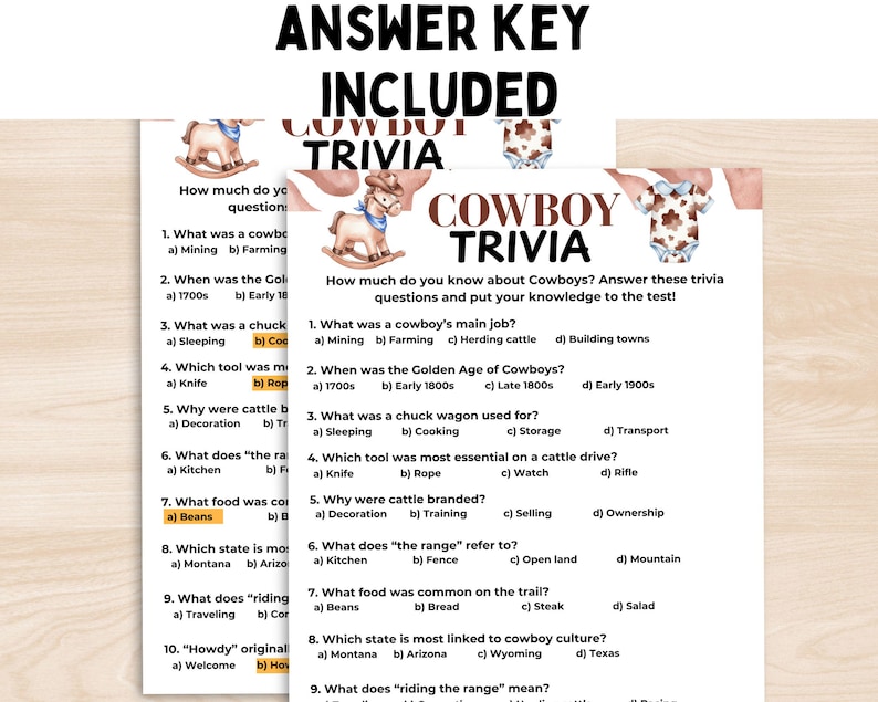 Cowboy Baby Shower Trivia Game Printable; Rodeo Baby Shower Activity ...