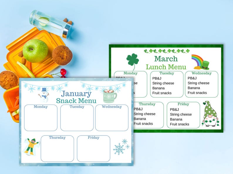 Kids School Lunch Menu; Monthly Lunch & Snack Menu Templates; Fillable ...