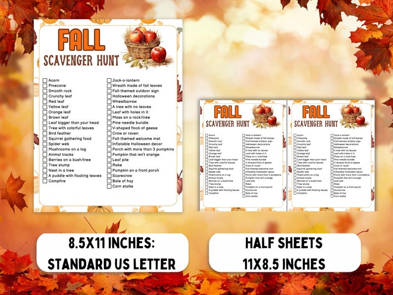 Fall Scavenger Hunt for Adults; Printable Illustrated Scavenger Hunt ...