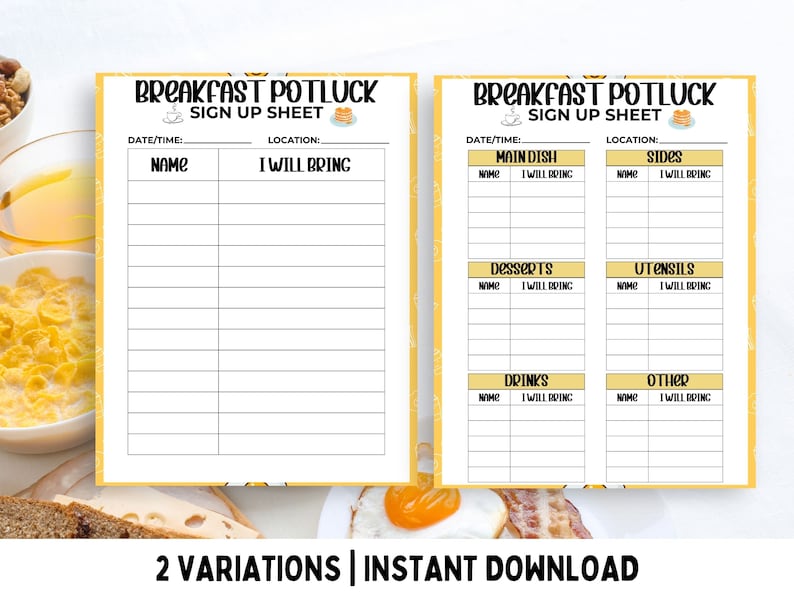Breakfast Potluck Sign up Sheet PDF; Church Potluck; Office Potluck ...