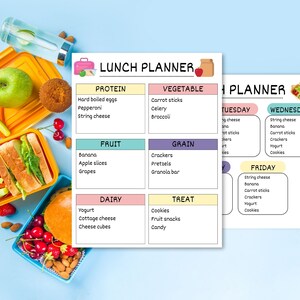 Kids School Lunch Planners; Blank and Fillable; Weekly Menu Planner ...