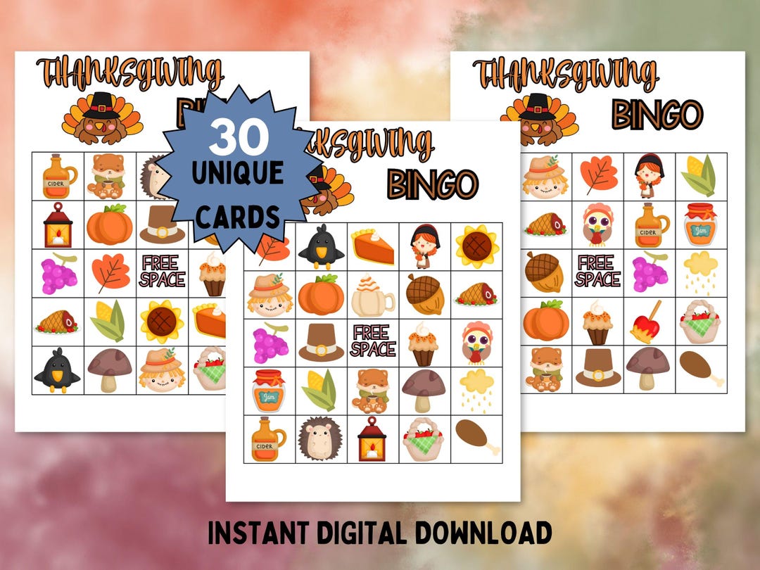 Thanksgiving Bingo Cards Printable; Thanksgiving Game for Kids ...