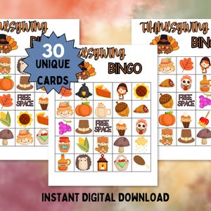 Thanksgiving Bingo Cards Printable; Thanksgiving Game for Kids ...