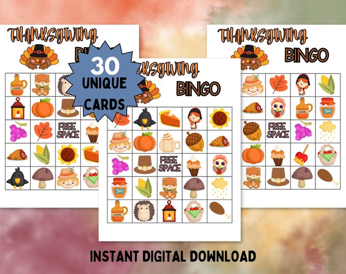 Thanksgiving Bingo Cards Printable; Thanksgiving Game for Kids ...