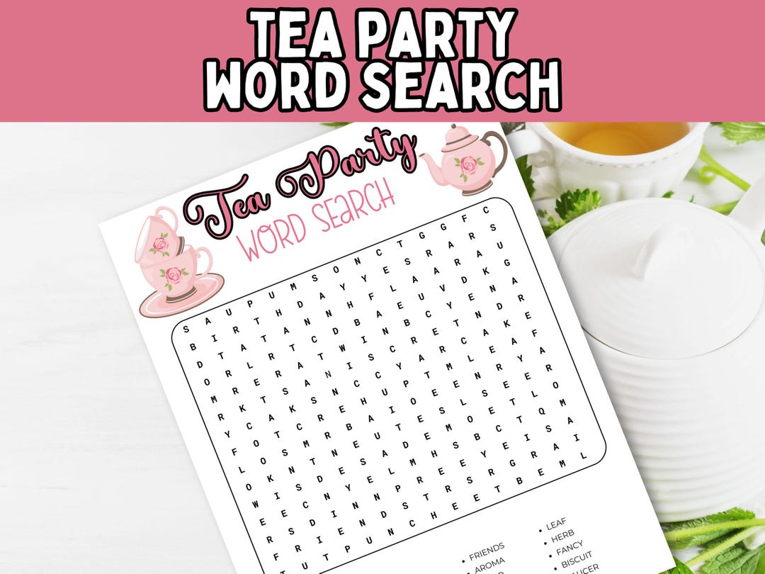 Tea Party Word Search PDF; Printable Word Search Game; Girls Birthday ...