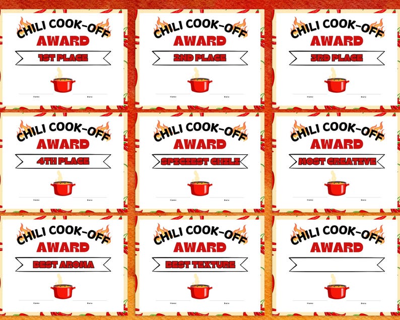 Chili Cook off Party Kit Printables; Chili Score Card; Ballots; Chili ...
