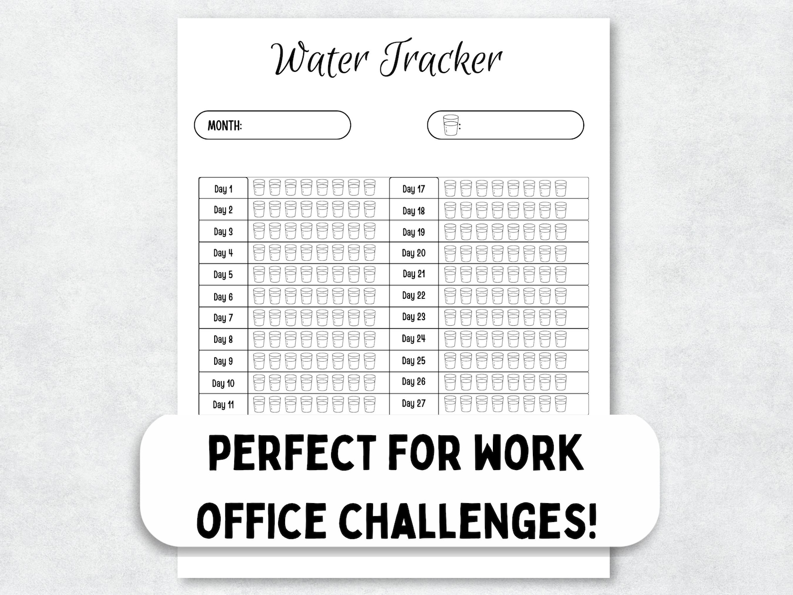 Water Tracker PDF Water Challenge Tracker Printable Office Challenge ...