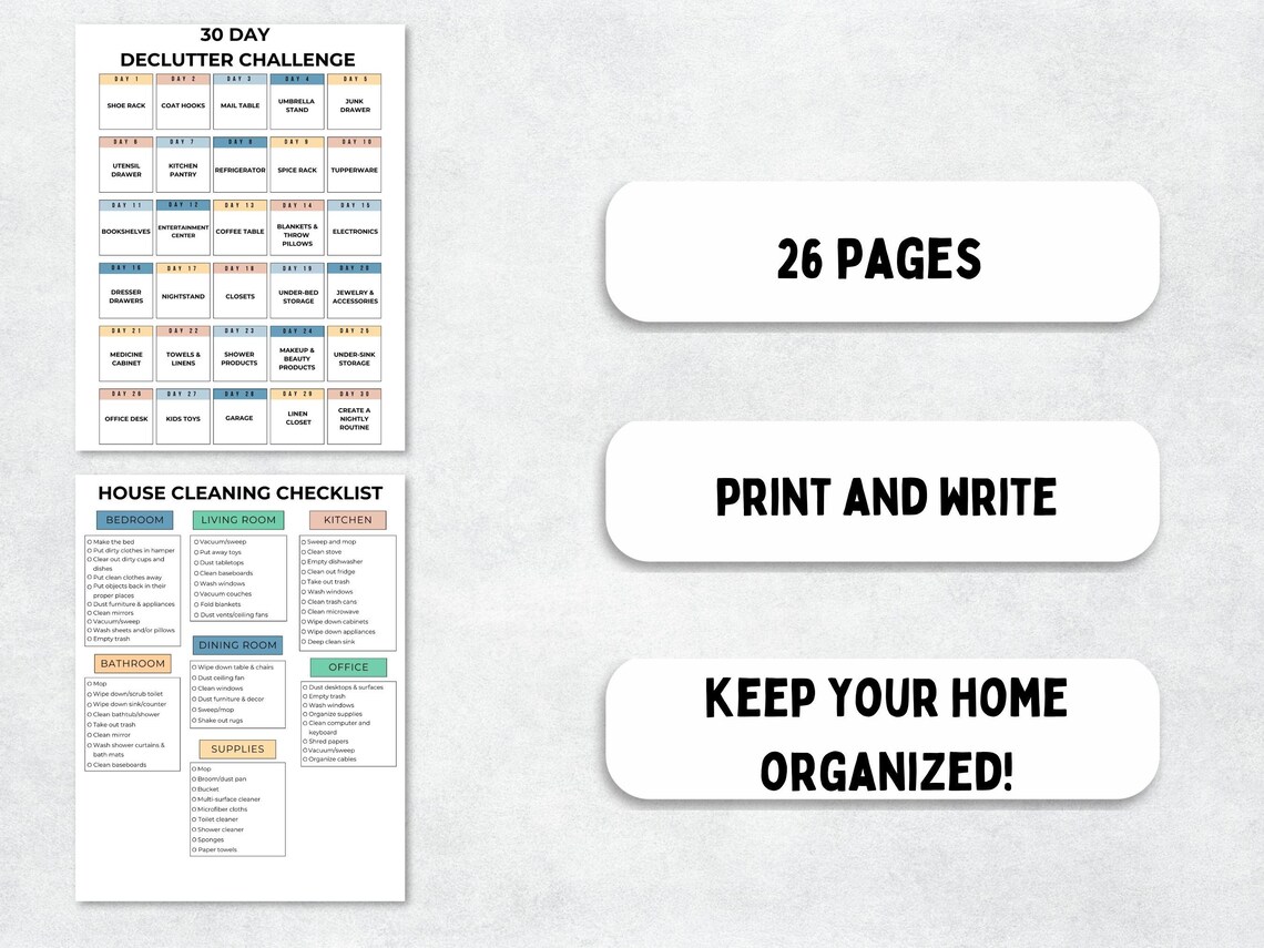 ADHD Declutter Checklist Workbook; Printable Cleaning Planner ...