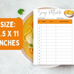 Soup Potluck Sign up Sheet PDF Printable Soup Sign up Sheet Soup ...