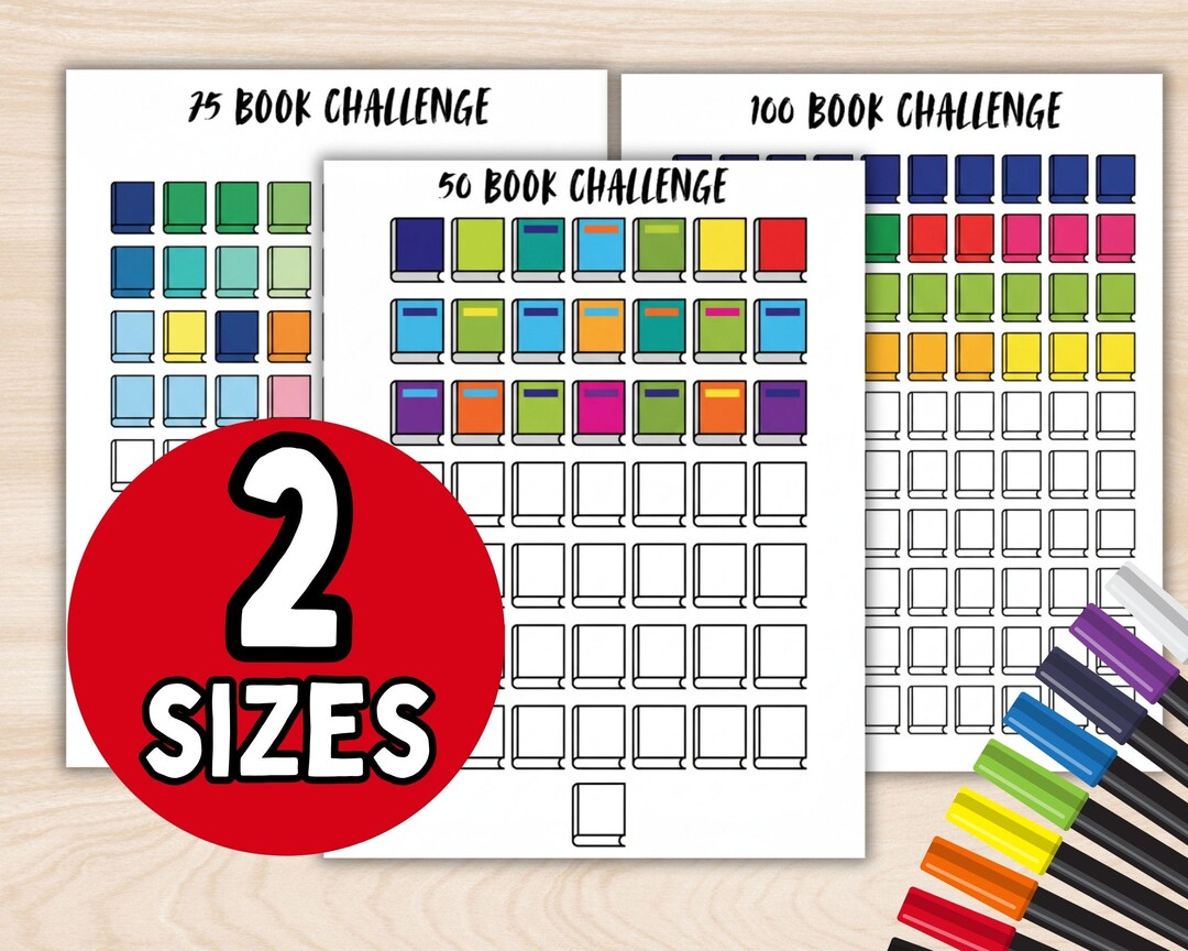 Book Reading Challenge Bundle Printable; 50, 75, and 100 Book Pages ...