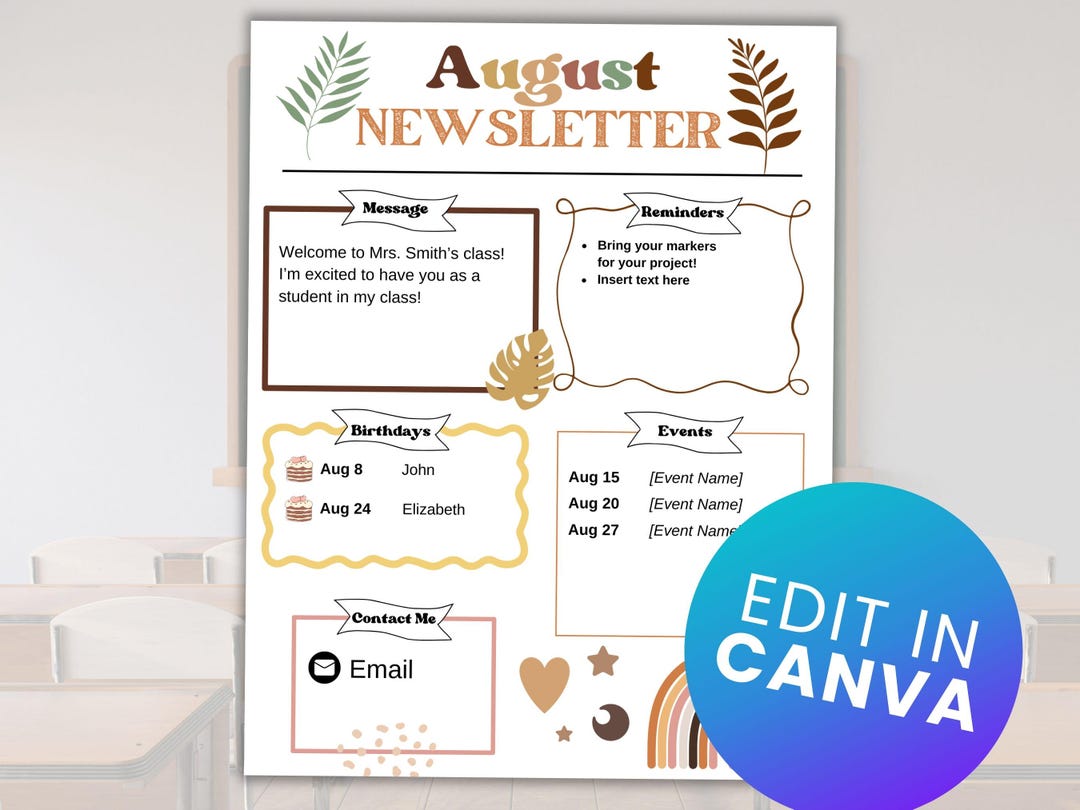 Editable Classroom Newsletter Template; Boho Teacher Monthly Newsletter ...