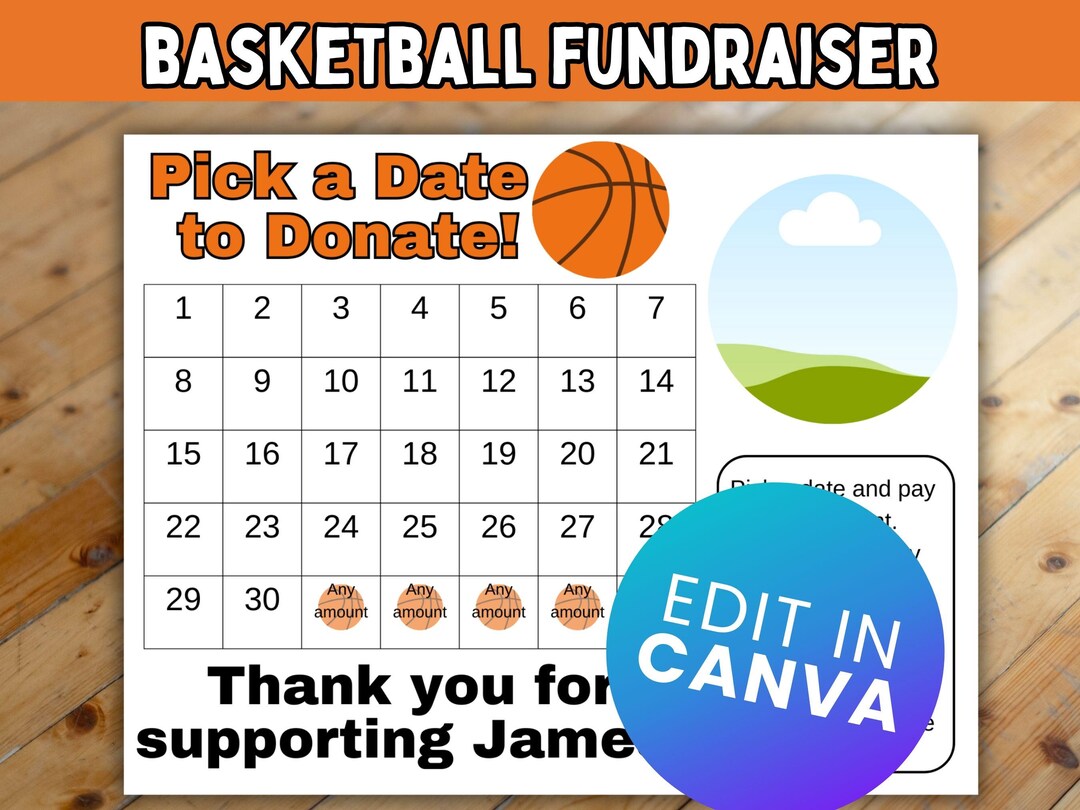 Editable Basketball Calendar Fundraiser; Pick a Date Fundraiser ...