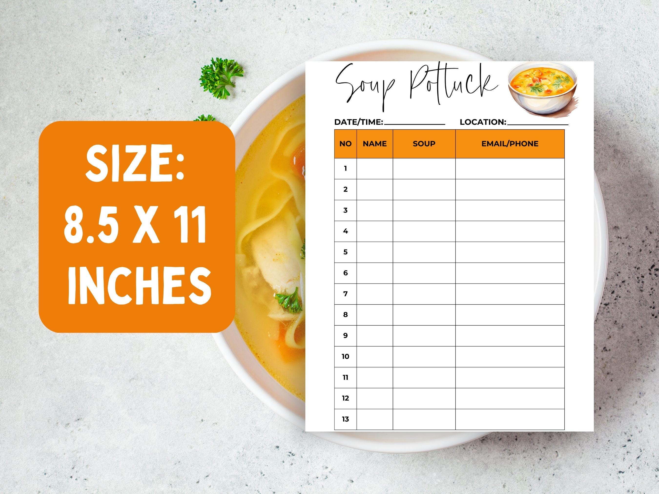 Soup Potluck Sign up Sheet PDF; Printable & Fillable Soup Sign up Sheet ...