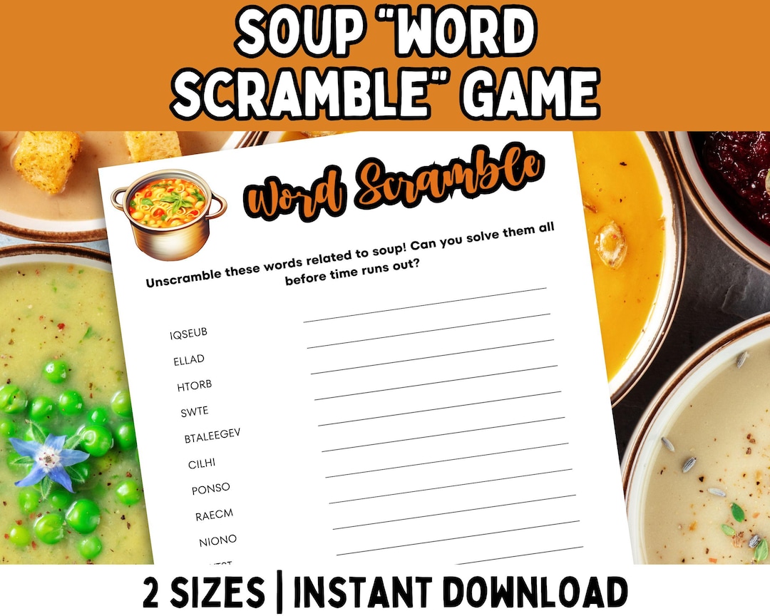 Soup Games PDF; Printable Soup Word Scramble Game; Soup Party Game ...