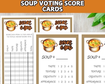 Printable Soup Score Cards; for Soup Cook Offs or Soup Parties; 2 ...