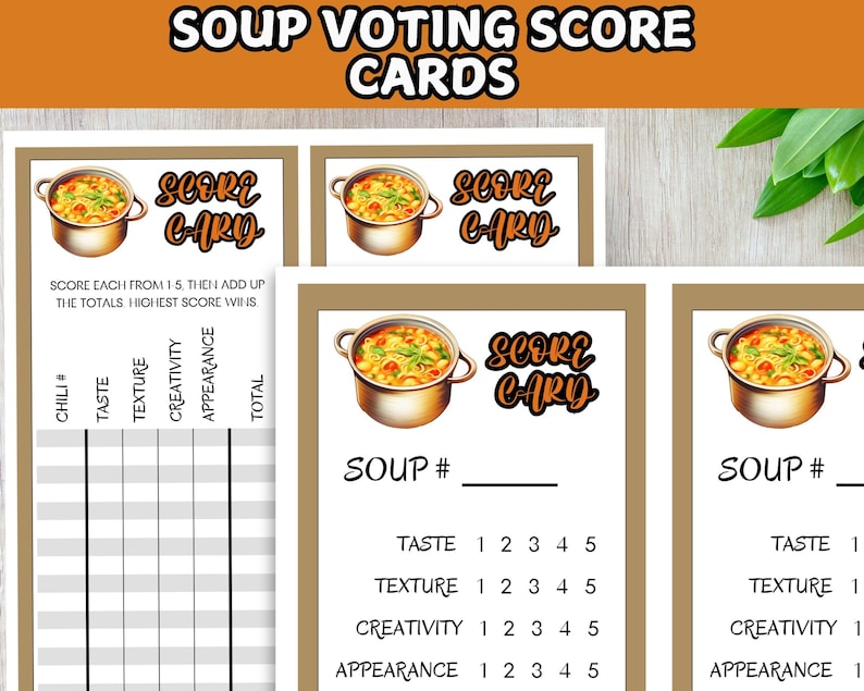 Printable Soup Score Cards; for Soup Cook Offs or Soup Parties; 2 ...