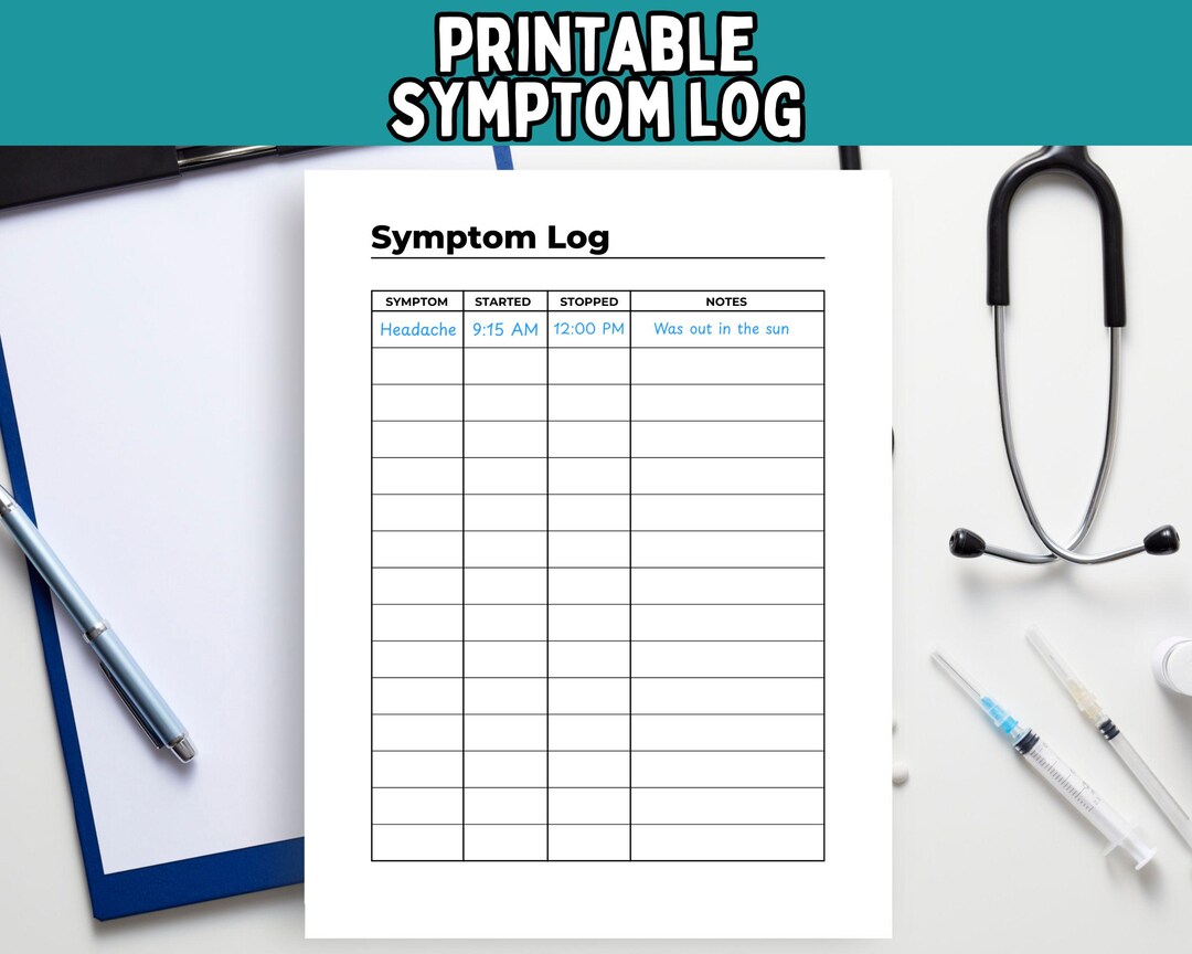 Printable Symptom Log; Symptom Tracker PDF; Wellness Planner Page ...