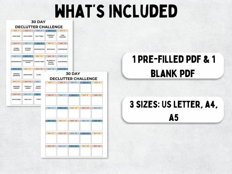 30 Day Declutter Challenge PDF; Printable Declutter Calendar - Etsy
