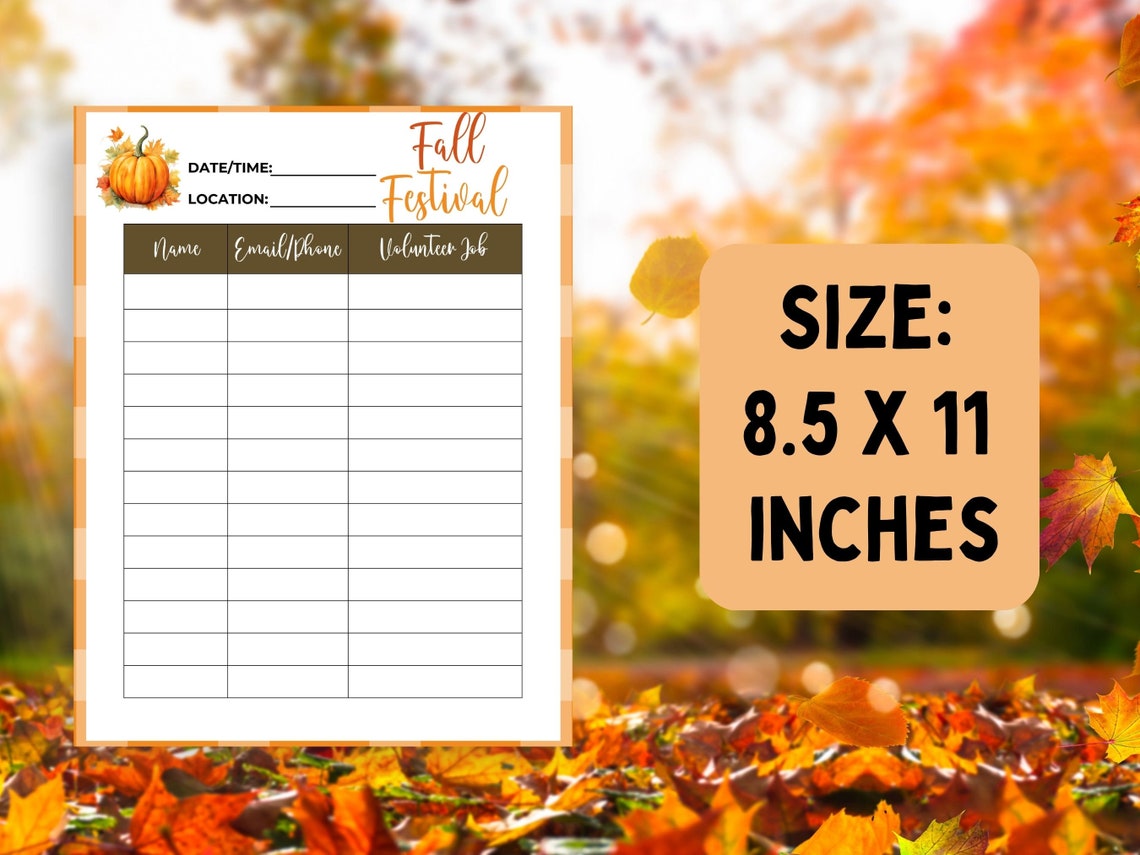 Fall Festival Sign up Sheet PDF; Printable Volunteer Signup; Fall ...