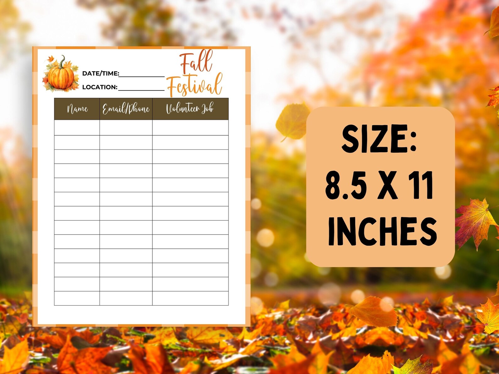 Fall Festival Sign up Sheet PDF; Printable Volunteer Signup; Fall ...