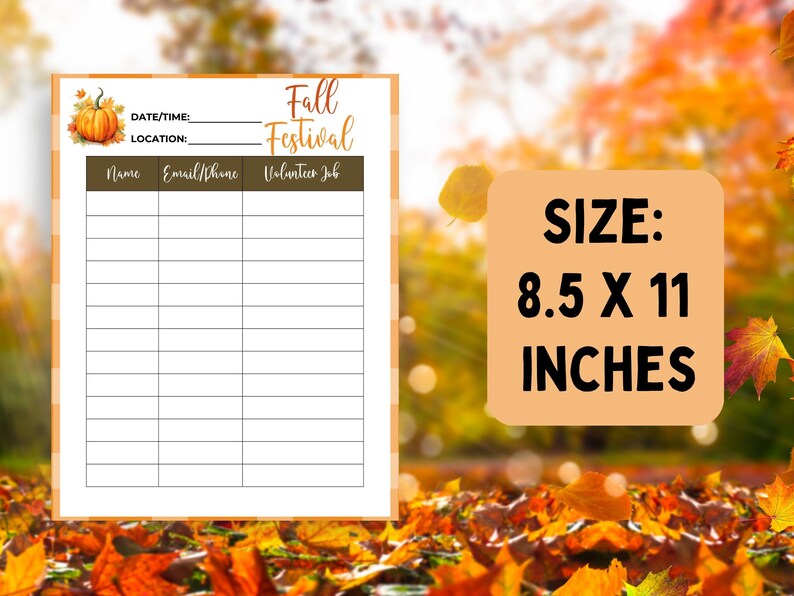 Fall Festival Sign up Sheet PDF; Printable Volunteer Signup; Fall ...