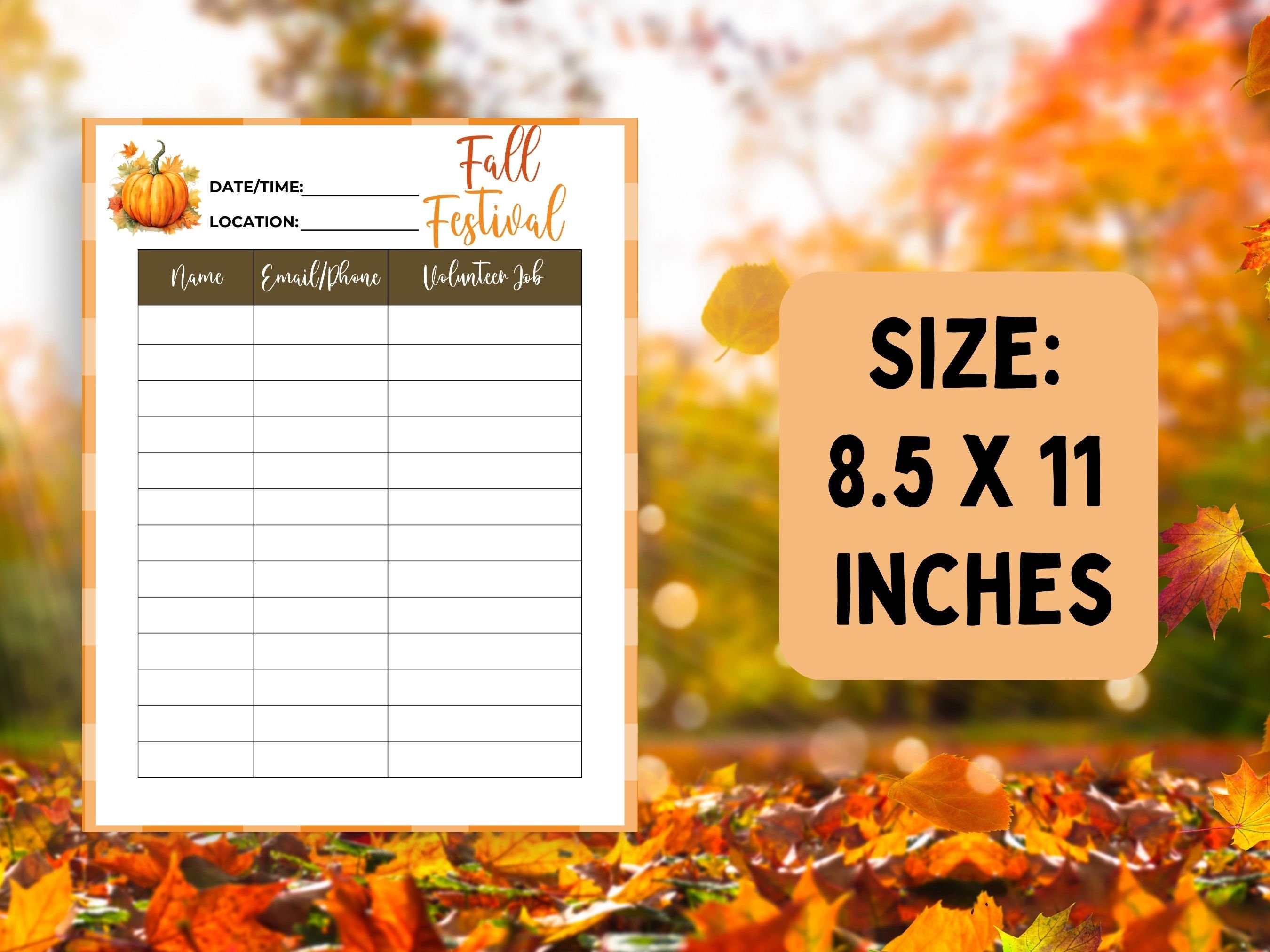Fall Festival Sign up Sheet PDF; Printable Volunteer Signup; Fall ...