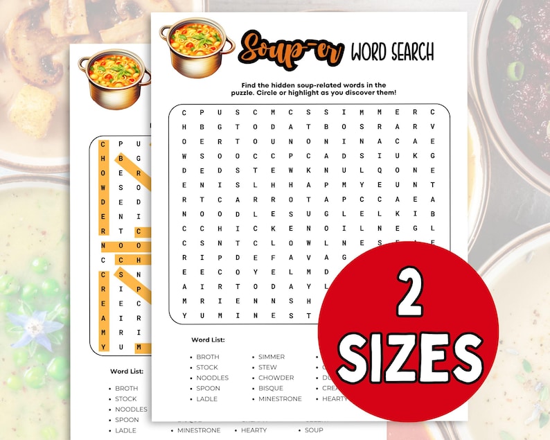 Printable Soup Word Search Game; Soup Party Game PDF; Soup Night; for ...