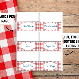 BBQ Place Cards Printable; BBQ Food Labels; Picnic Food Tent Cards; BBQ ...