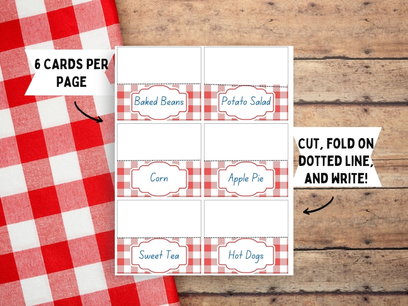 BBQ Place Cards Printable; BBQ Food Labels; Picnic Food Tent Cards; BBQ ...