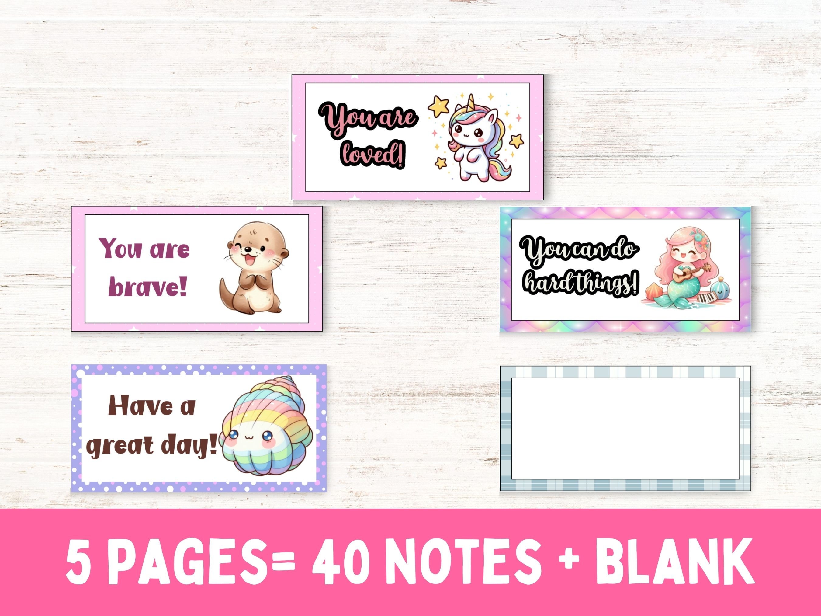 Lunch Box Notes for Girls; Printable Kids Love Notes; Positive ...