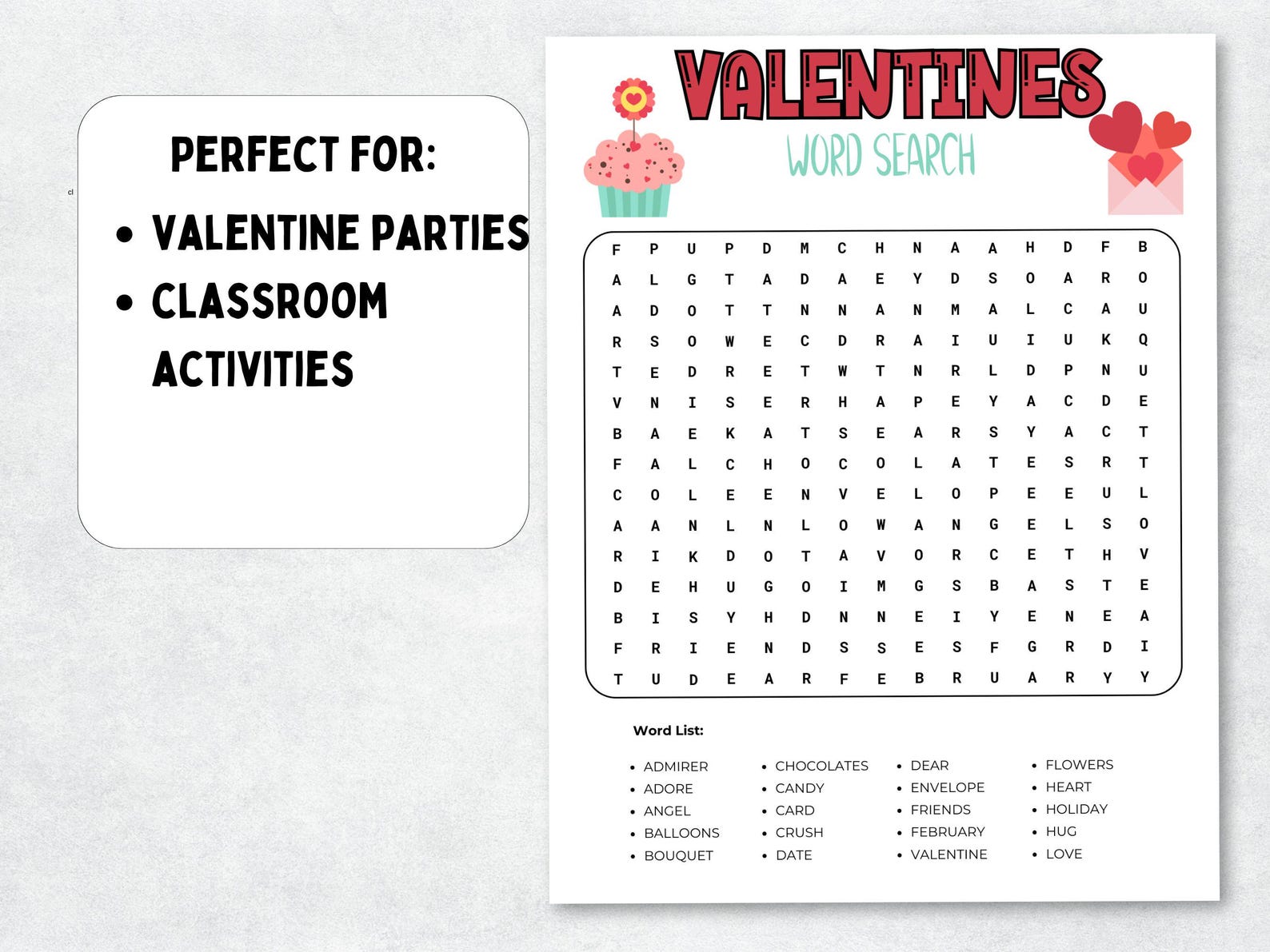 Valentines Word Search PDF; Printable Word Search Game; Valentines Day ...